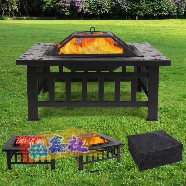 ガーデンファイヤーピット、グリルシェルフ付き大型3 in 1メタルファイヤーピット、火鉢パティオヒータースクエアテーブルガーデンパティオヒーター、バーベキュ