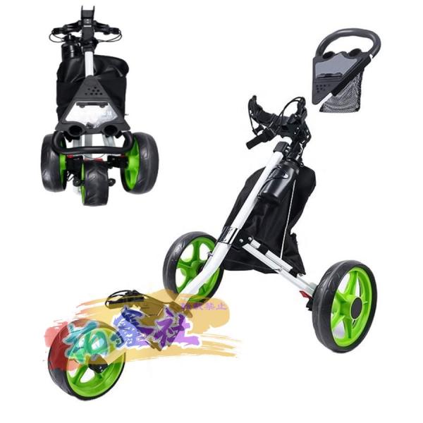 グリーンゴルフカート プッシュプルゴルフカート 折り畳み式カート アルミ合金製 ハンドブレーキとドリンクホルダー付き 開閉が簡単 練習収納 手引きゴルフ