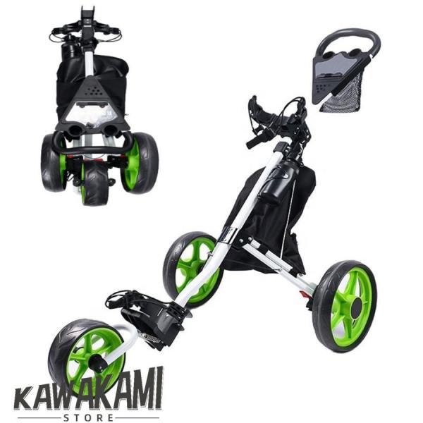 グリーンゴルフカート プッシュプルゴルフカート 折り畳み式カート アルミ合金製 ハンドブレーキとドリンクホルダー付き 開閉が簡単 練習収納 手引きゴルフクラ