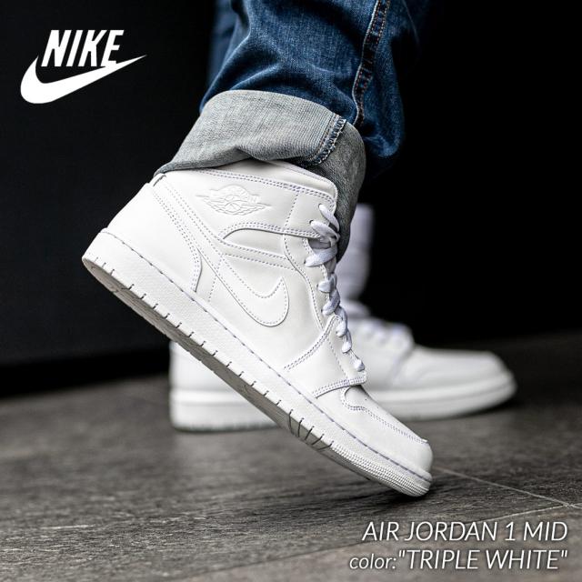 NIKE AIR JORDAN 1 MID TRIPLE WHITE ナイキ エア ジョーダン 1 ミッド スニーカー ( 白 ホワイト メンズ 554724-136 )
