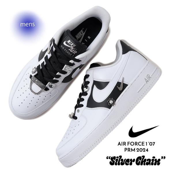NIKE ナイキ エアフォース 1 ロー スニーカー AIR FORCE 1 ’07 PRM 2024 Silver Chain ( 白 ホワイト 黒 ブラック シルバーチェーン メンズ DA8571-100 )