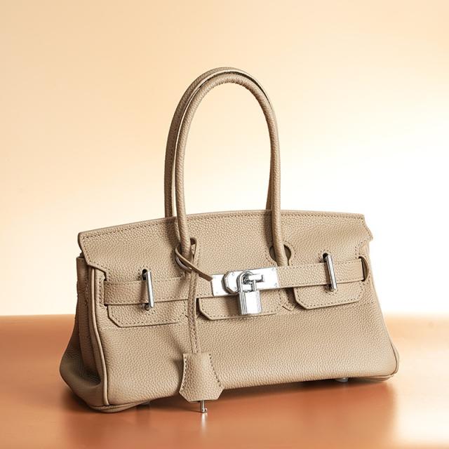 高品？な新款ロングレザー銀ベルトハンドバッグ女性用 トップグレード牛皮の高級感あふれるハンドバッグ