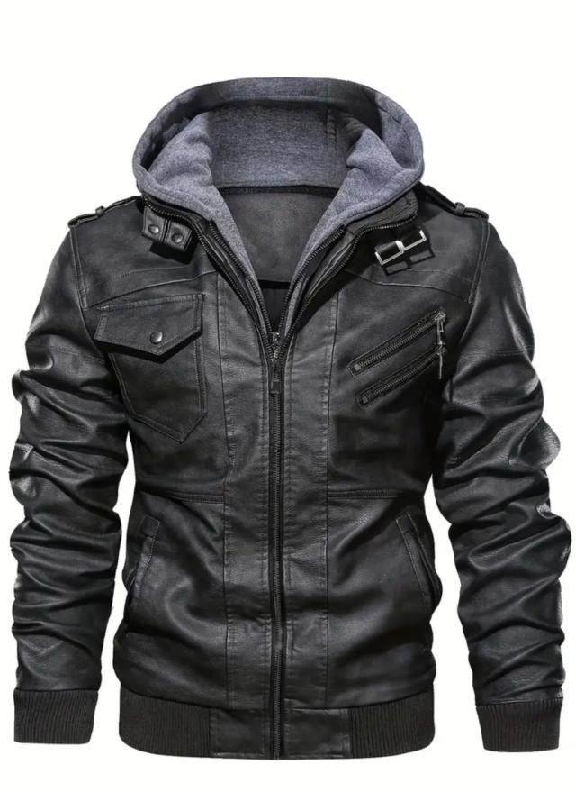 レザージャケット レザー メンズ ジャケット ライダースジャケット 革ジャン レザージャンバー フード付き バイクジャケット パーカー バイク バイク用品 ドライブ ツーリング アウトドア アウトドア用品 PU 革 春秋冬服 防寒 防風 ブラック