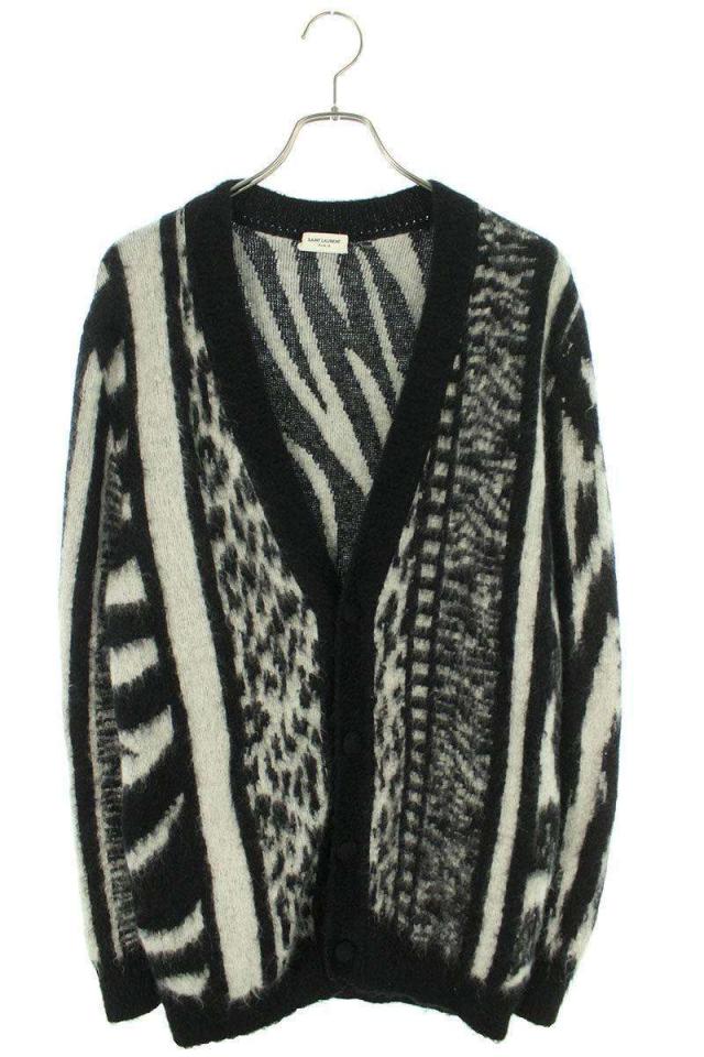 サンローランパリ サイズ:XS  690064 Y75KD パッチワークジャングルニットカーディガン 中古 BS99