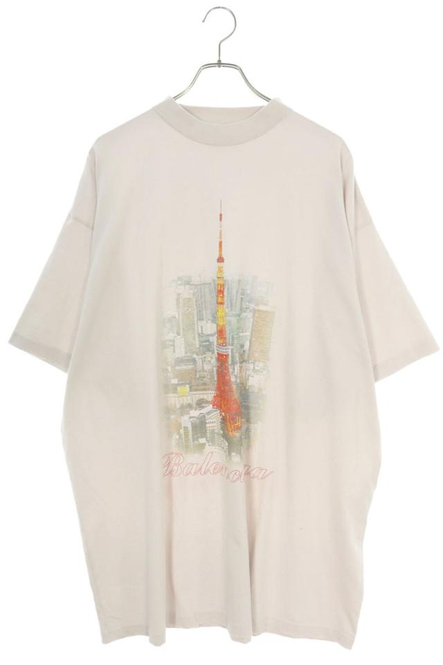 バレンシアガ Tシャツ 24AW サイズ:4 ヴィンテージ加工タワープリントTシャツ 中古 BS55