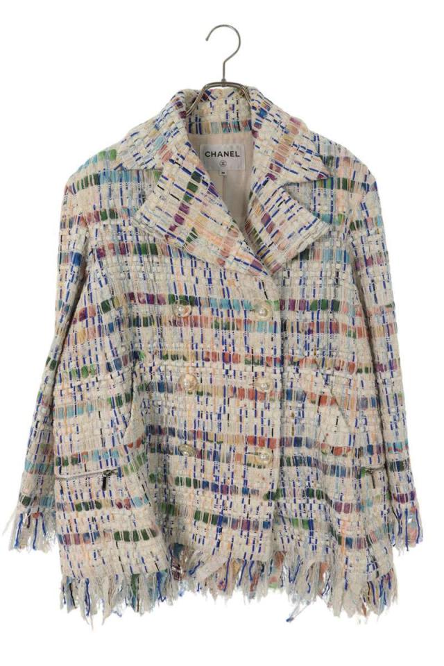 シャネル サイズ:38  P58626V44610 ココマークボタンフリンジツィードジャケット 中古 GZ11