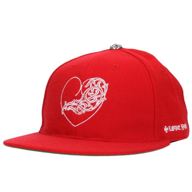 クロムハーツ サイズ:7　5/8  FITTED WOOL ACRYLIC SERGE ハート刺繍クロスボタン帽子 中古 SJ02