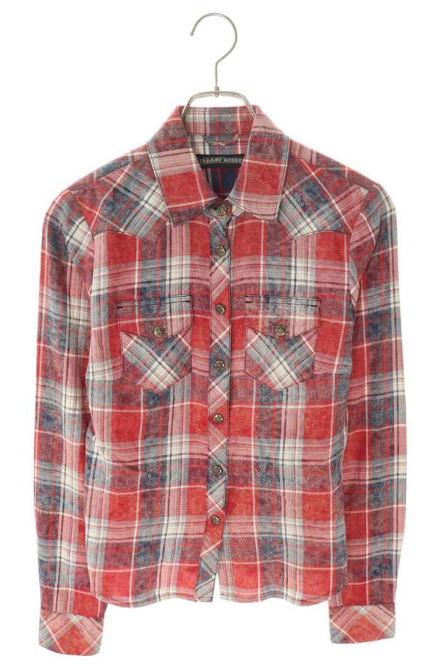 クロムハーツ 長袖シャツ サイズ:XS 袖スターパッチ付きチェック柄長袖シャツ 中古 SJ02