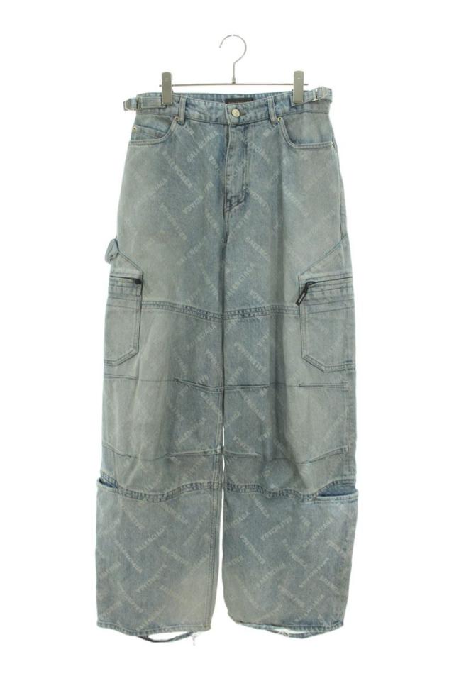 バレンシアガ サイズ:XS  767971 TDW14 ロゴ総柄デストロイ加工バギーデニムパンツ 中古 SB01