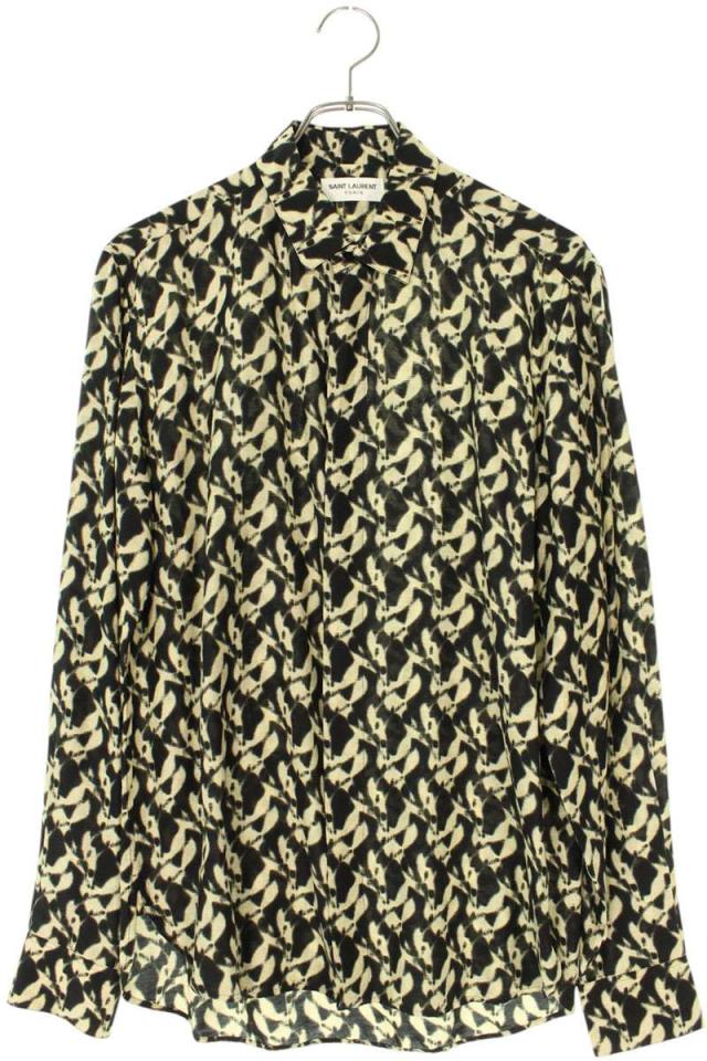 サンローランパリ サイズ:37  646850 Y2G02 総柄シルク混レーヨン長袖シャツ 中古 OM10