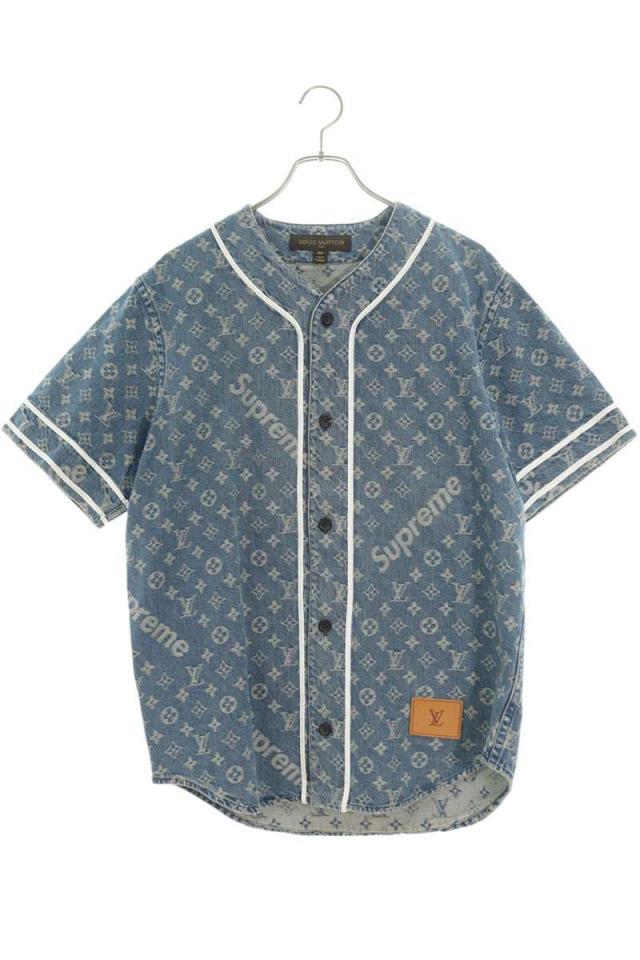 シュプリーム ルイヴィトン サイズ:XS  17AW  LV Jacquard Denim Baseball Jersey モノグラムデニムベースボール半袖シャツ 中古 SB01