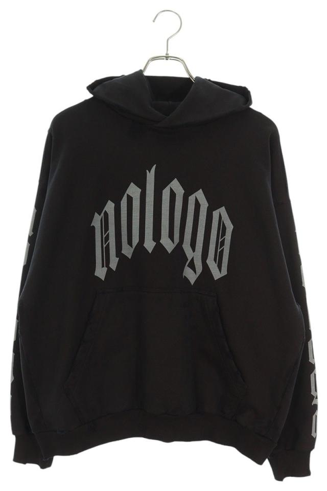 バレンシアガ パーカー 24SS 767877 TQVK7 サイズ:XS デストロイ加工Nologoプリントプルオーバーパーカー 中古 OM10