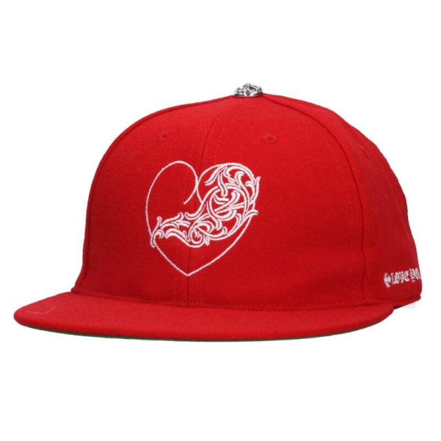 クロムハーツ サイズ:7.625  FITTED WOOL ACRYLIC SERGE ハートロゴ刺繍クロスボールベースボールキャップ 中古 BS99