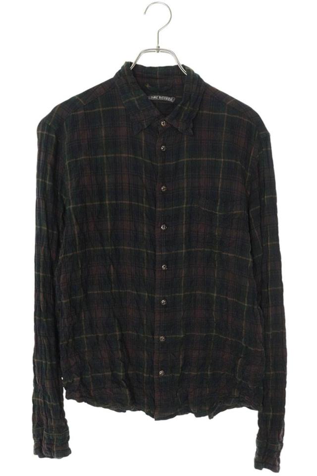 クロムハーツ サイズ:L BSフレアボタンガーゼチェック長袖シャツ 中古 NO05