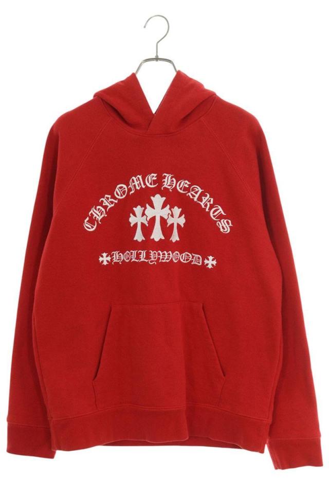クロムハーツ サイズ:L  SAILIN ON HD PLVR セメタリークロス刺繍プルオーバーパーカー 中古 OK15