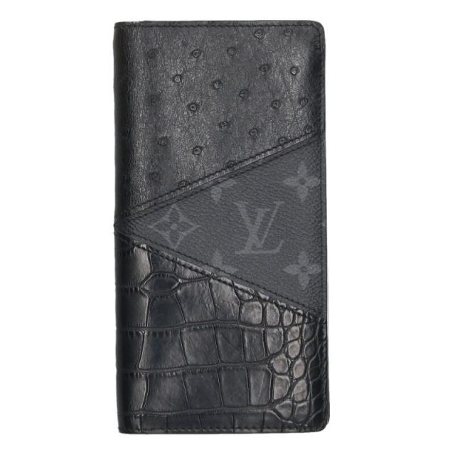 ルイヴィトン   モノグラム エクリプス ポルトフォイユ・ブラザ N96277 オーストリッチ クロコダイルモノグラム2つ折り財布 中古 BS55