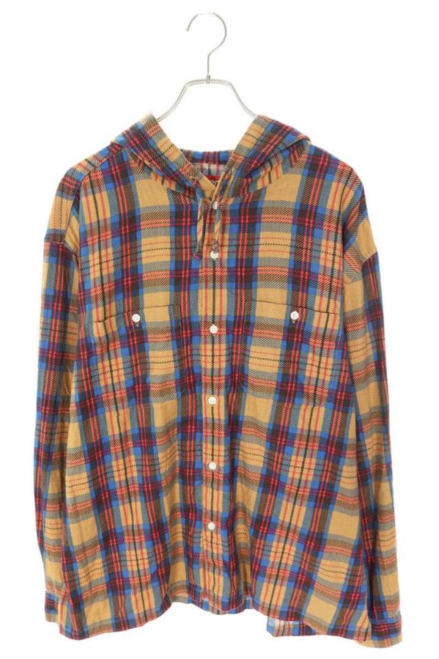 シュプリーム サイズ:L  24SS  Printed Hooded Flannel Shirt バックロゴフランネルフーデッド長袖シャツ 中古 BS55