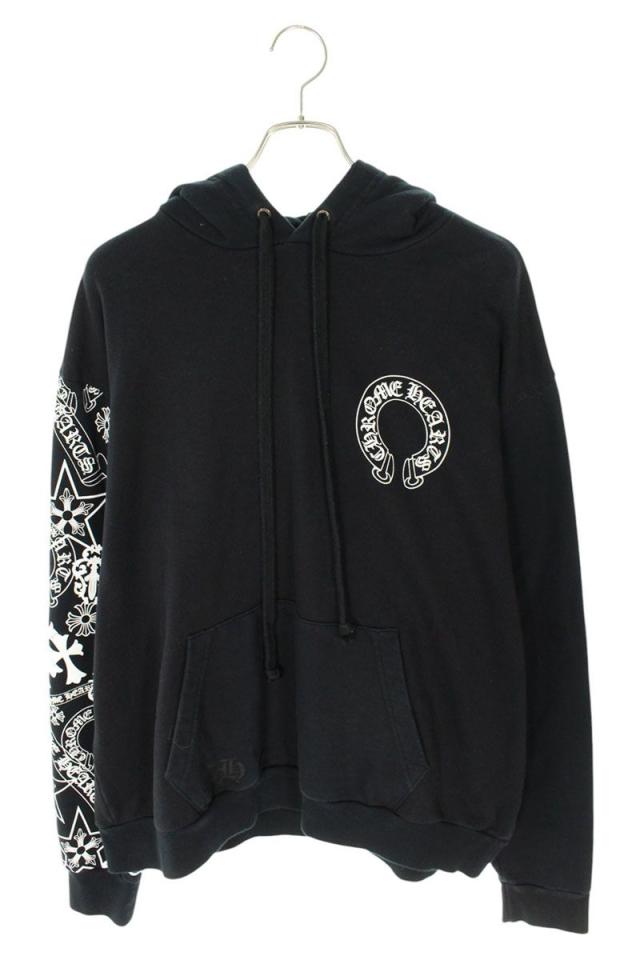 クロムハーツ サイズ:L  SWTSHRT HD PLVR 袖ステンシルバックホースシューパーカー 中古 GZ11