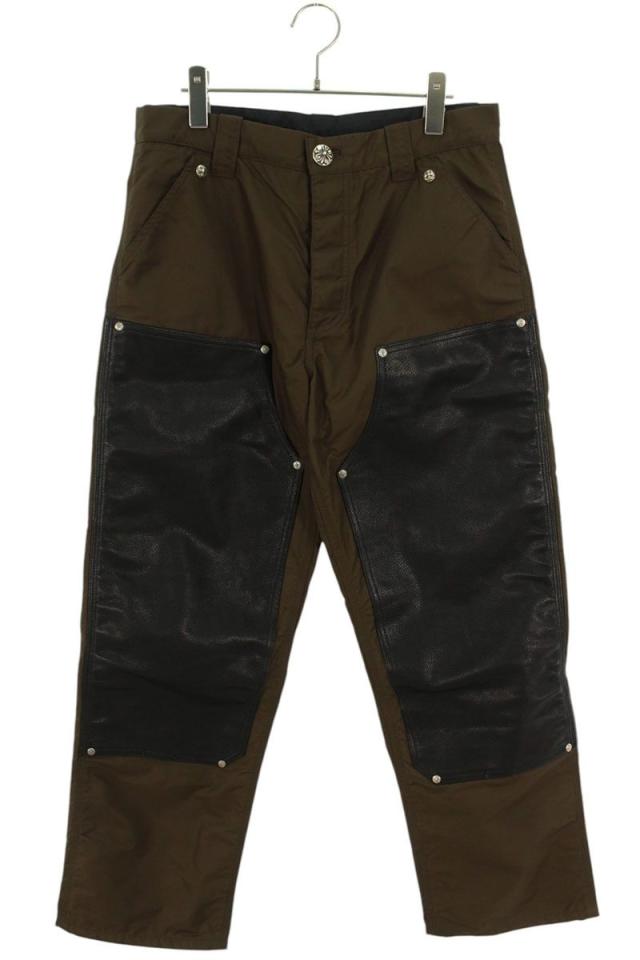 クロムハーツ サイズ:32インチ  CARPENTER DOUBLE KNEE クロスパッチ付きレザー切替ナイロンカーペンターロングパンツ 中古 SJ02