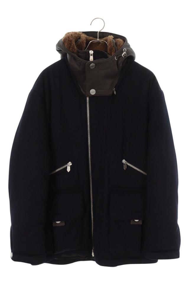 エルメス サイズ:48 ラムレザーフーデッド中綿入りカシミヤジップコート 中古 BS55