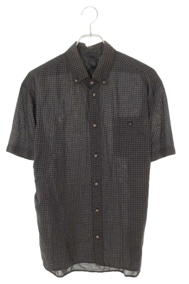 クロムハーツ サイズ:L クロウボールボタンチェック柄半袖シャツ 中古 OS06