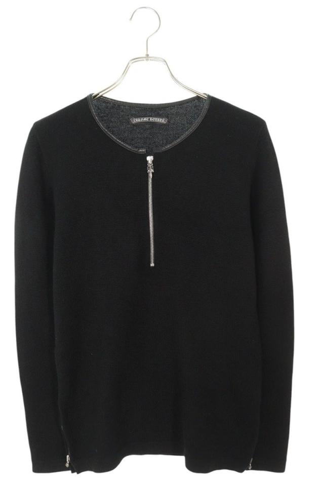 クロムハーツ サイズ:M レザーパイピングハーフジップカシミアニット 中古 GZ11