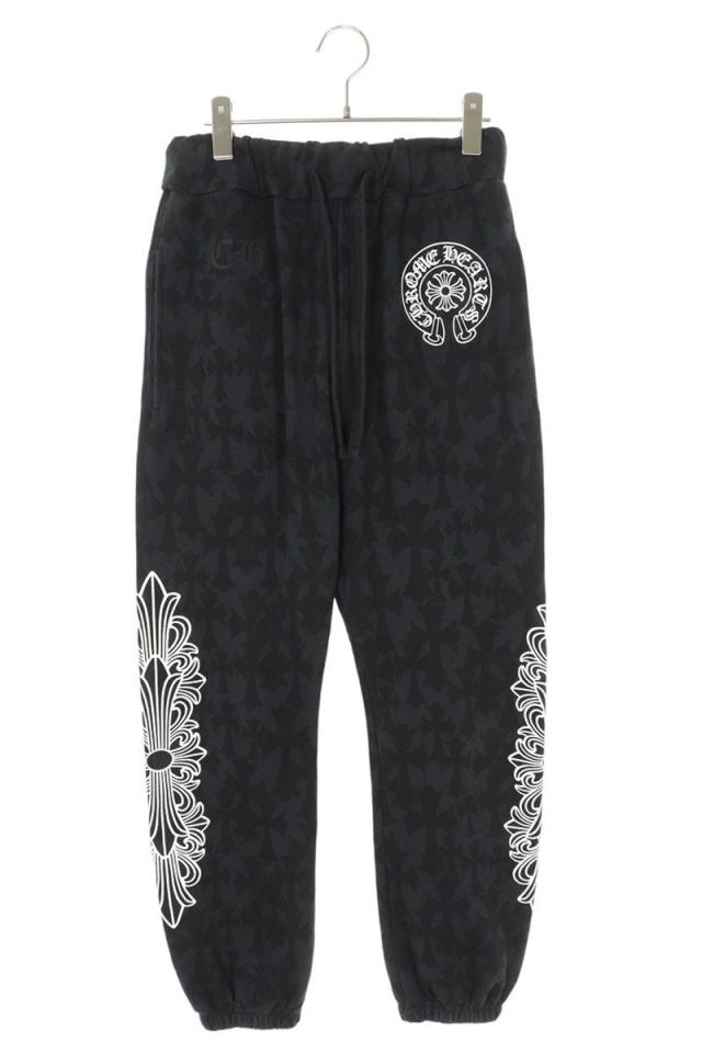 クロムハーツ サイズ:XS  SWEAT PANTS セメタリークロス総柄プリントスウェットロングパンツ 中古 SJ02