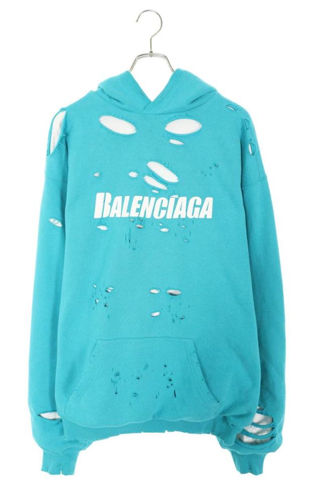 バレンシアガ サイズ:XS  659403 TKVB6 デストロイ加工ロゴミディアムフリースパーカー 中古 SB01