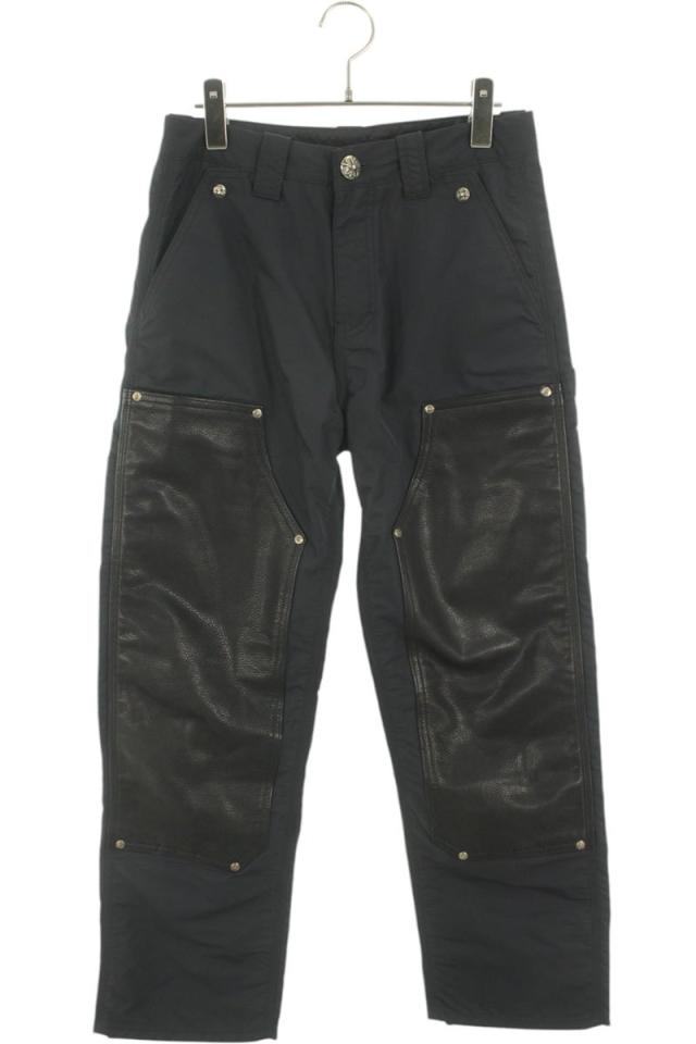 クロムハーツ サイズ:27インチ  HARD LABOR DBL KNEE クロスパッチ付きレザー切替ナイロンカーペンターロングパンツ 中古 SS07