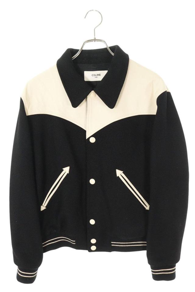 セリーヌバイエディスリマン サイズ:46  2V534896C レザーカウボーイヨーク切替ウールスタジャンブルゾン 中古 SB01
