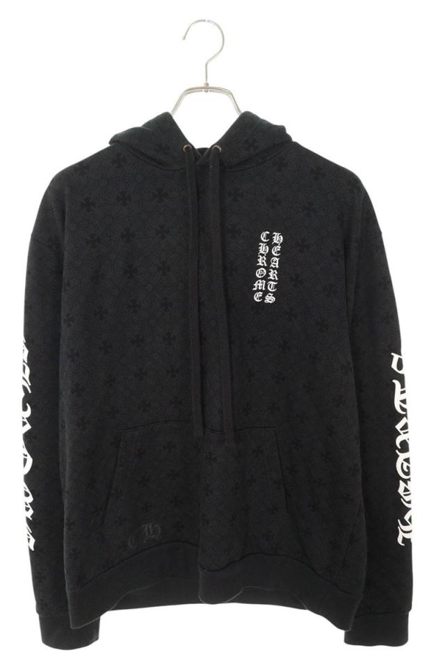 クロムハーツ サイズ:M SWTSHRT PLVR CHプラス総柄バックホースシュープリントプルオーバーパーカー 中古 NO05