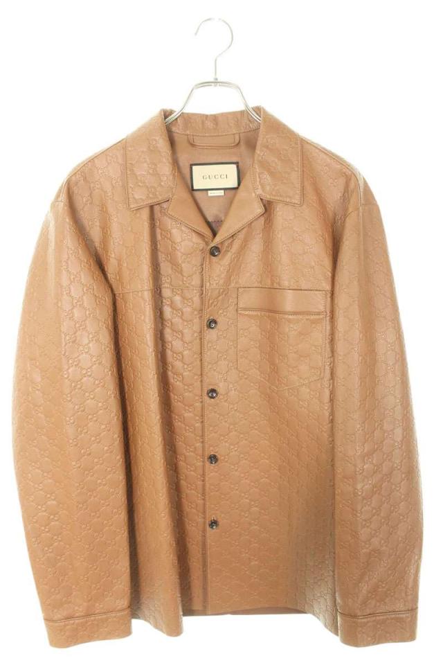 グッチ サイズ:48  770433 XNA0D 総柄エンボスシャツレザージャケット 中古 BS55