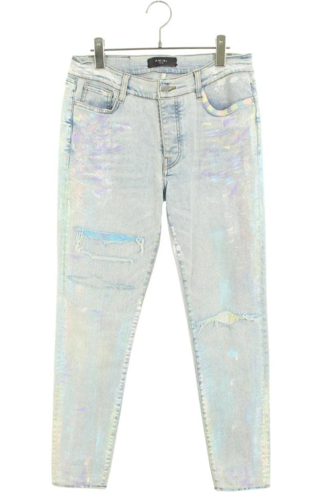 アミリ サイズ:34インチ ペンキクラッシュ加工スキニーデニムパンツ 中古 FK04