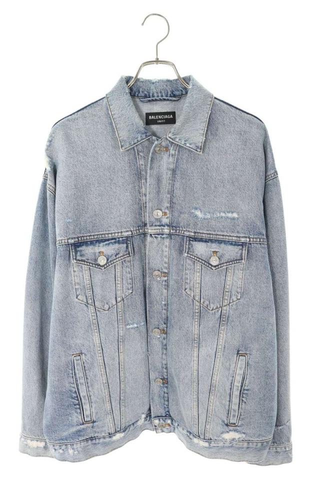 バレンシアガ サイズ:XS  21AW  664329 TBP48 バックバーコード刺繍ラージフィットデニムジャケット 中古 OM10