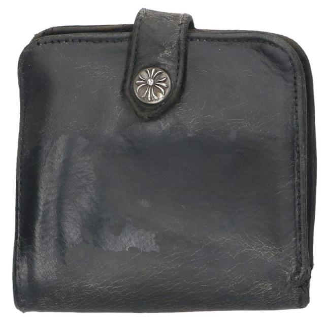 クロムハーツ   SQ BTN BILL スクエアボタンビル フラップボタンレザーウォレット財布 中古 NO05