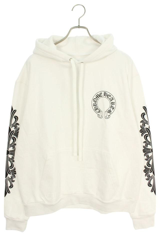 クロムハーツ サイズ:M  SWTSHRT PLVR 袖フローラルバックホースシュープリントプルオーバーパーカー 中古 FK04