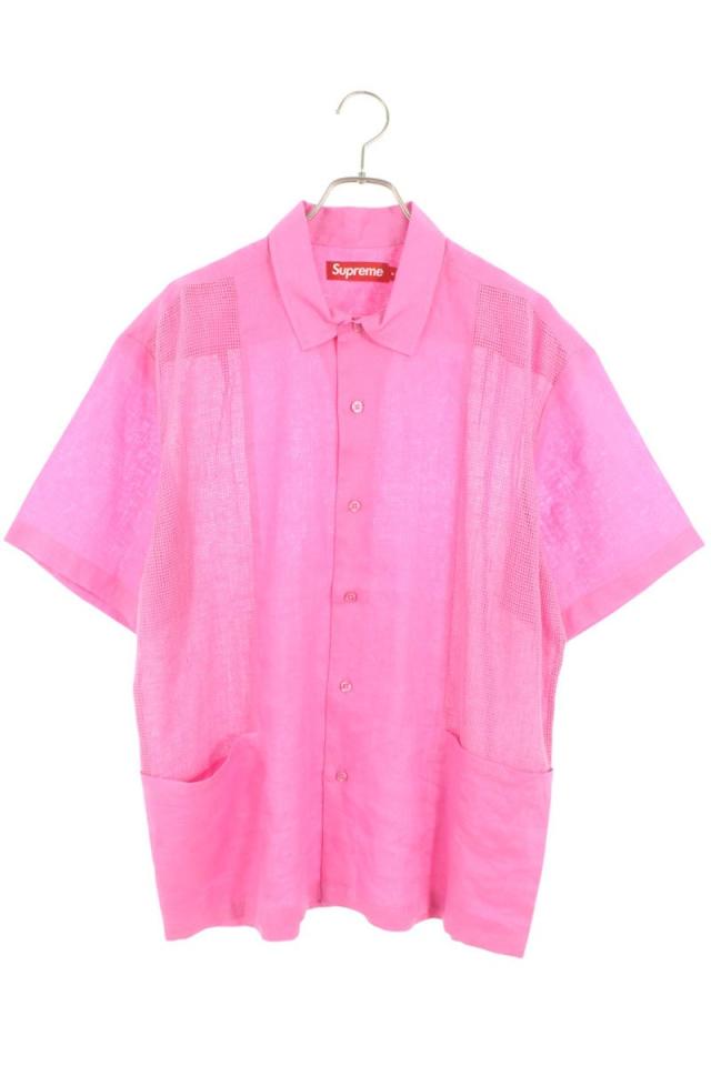 シュプリーム サイズ:M  24SS  Mesh Panel Linen S S Shirt メッシュパネルリネン半袖シャツ 中古 OM10