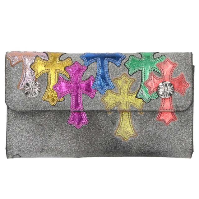 クロムハーツ   WAVE CROSS BALL ウェーブ マルチカラークロスパッチグリッター財布 中古 SJ02