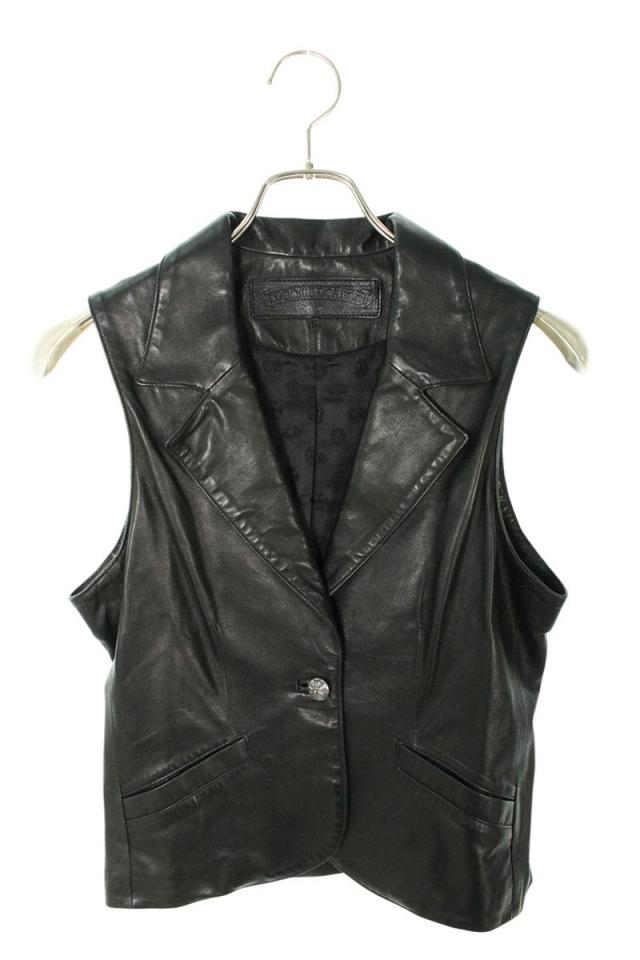クロムハーツ サイズ:S クロスボールボタンレザーベスト 中古 SJ02