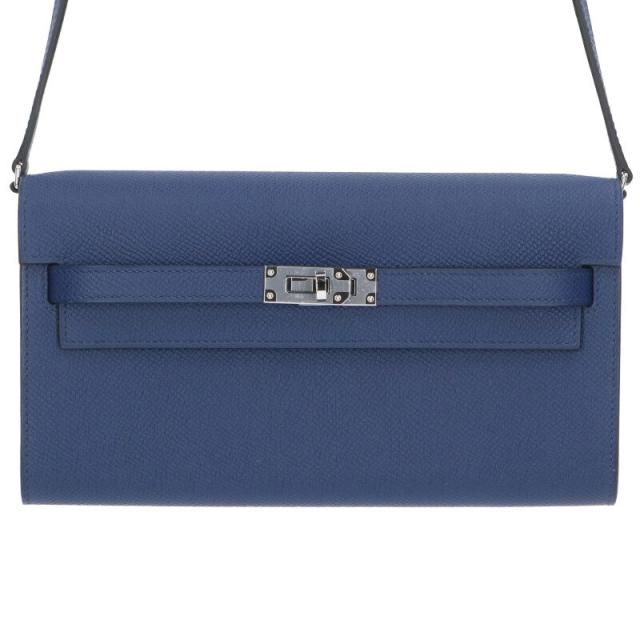 エルメス   ケリートゥーゴー K刻印 SV金具ヴォーエプソン ブルーサフィールウォレット財布 中古 SS13