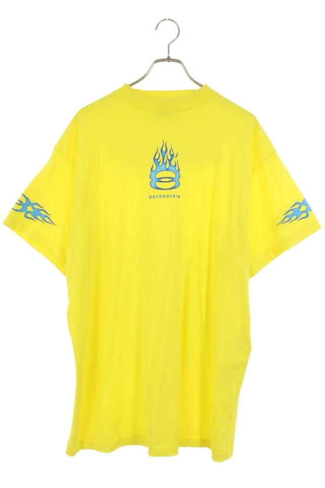 バレンシアガ サイズ:1  24SS  787349 TQVW7 ユーズド加工フレイムロゴオーバーサイズTシャツ 中古 OM10