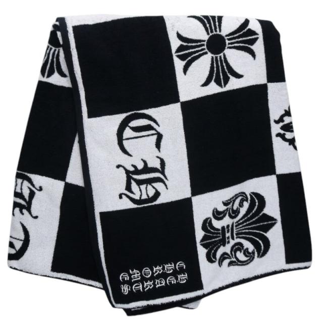 クロムハーツ   BEACH TOWEL チェック柄ロゴパイル地ビーチタオル 中古 BS55