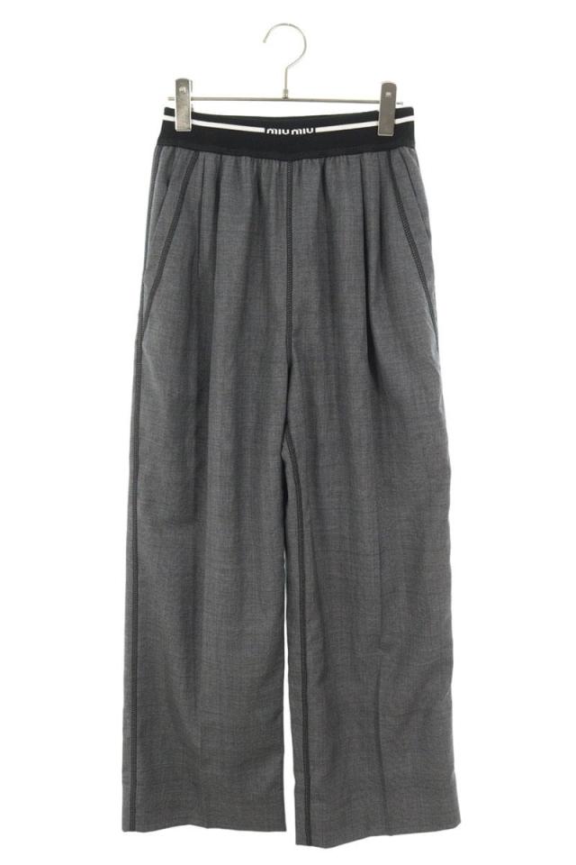 ミュウミュウ サイズ:38  25SS  MP1630 ウエストロゴ刺繍グレンプレイドロングパンツ 中古 SB01