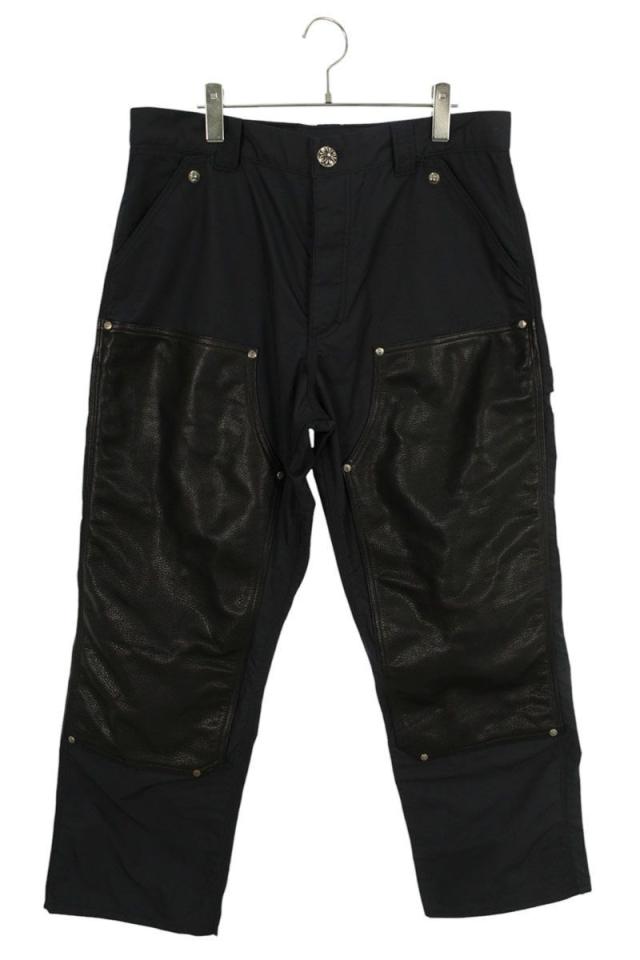 クロムハーツ サイズ:34 CARPENTER DOUBLE KNEE レザー切り替えナイロンカーペンターロングパンツ 中古 SJ02