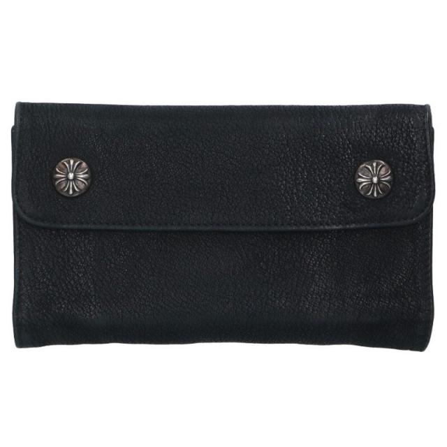 クロムハーツ   WAVE CROSS BALL ウェーブ クロスボールボタンデストロイレザーウォレット財布 中古 SJ02