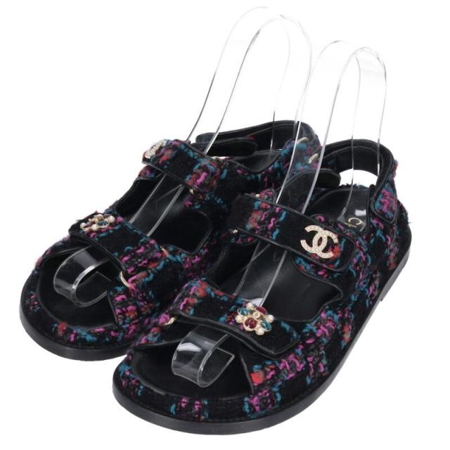 シャネル サイズ:37  G35927 ツイードストラップサンダル 中古 BS55