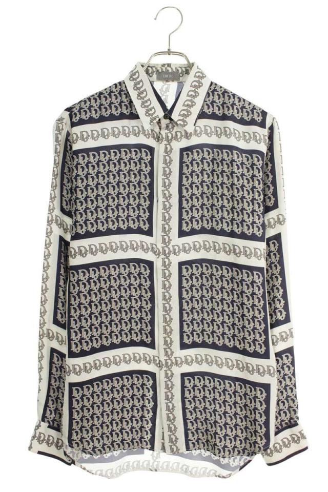 ディオール サイズ:38  21SS  013C502A5095 オブリーク総柄シルク長袖シャツ 中古 SS13