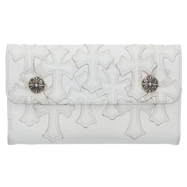 クロムハーツ   WAVE CROSS PATCH クロスパッチ付クロスボールボタンレザーウォレット財布 中古 SS07