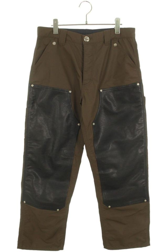 クロムハーツ サイズ:32インチ  CARPENTER DOUBLE KNEE クロスパッチ付きレザー切替ナイロンカーペンターロングパンツ 中古 SS07