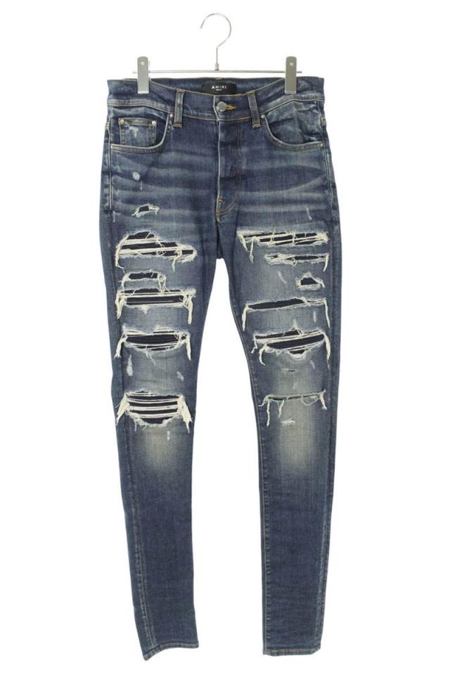 アミリ サイズ:30インチ  Leather Thrasher Jean レザースラッシャーストレッチスキニーデニムパンツ 中古 FK04